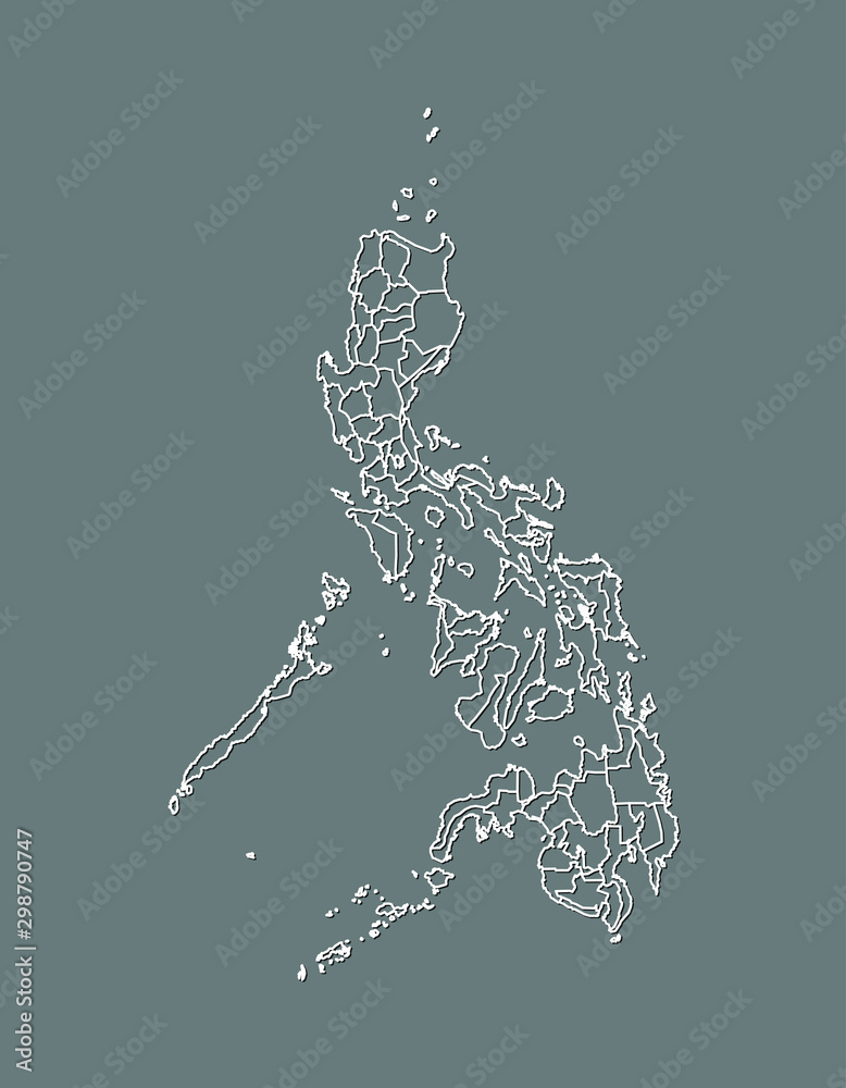 Philippines vector map with border lines of provinces using gray color ...