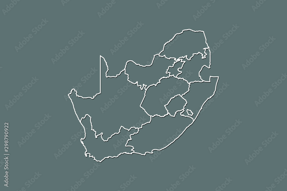 South Africa vector map with border lines of provinces using gray color ...
