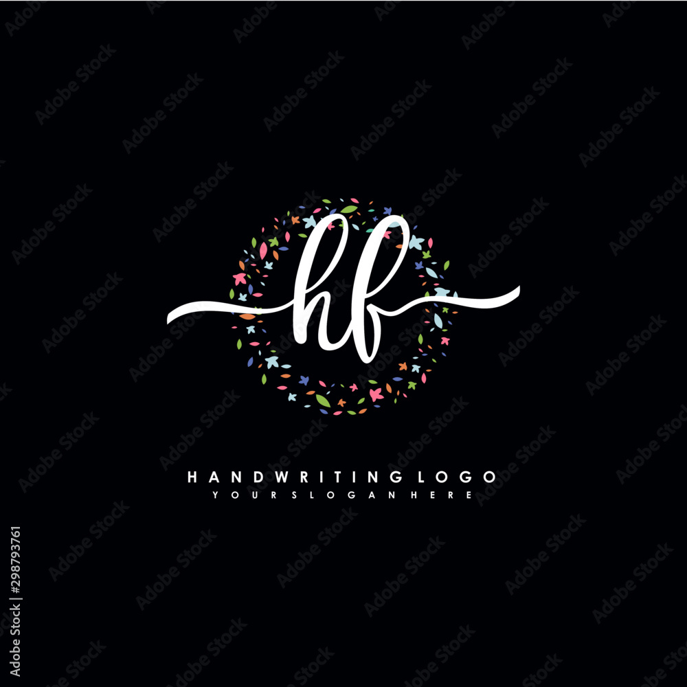 HF initials handwritten logo with flower templates surround the letters ...