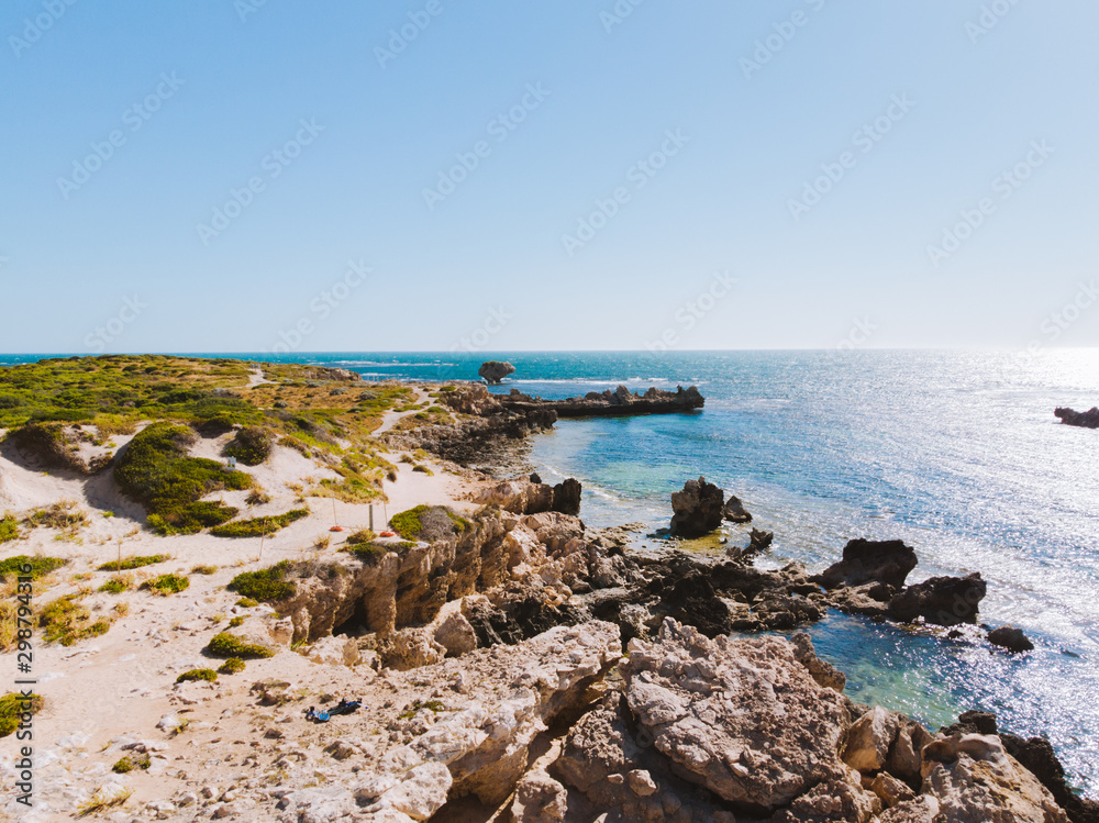 Beautiful drone photography of the beach and rocks over Point Peron ...