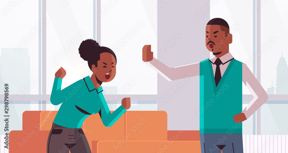 Angry Couple Arguing Blaming Each Other Offended African American Man