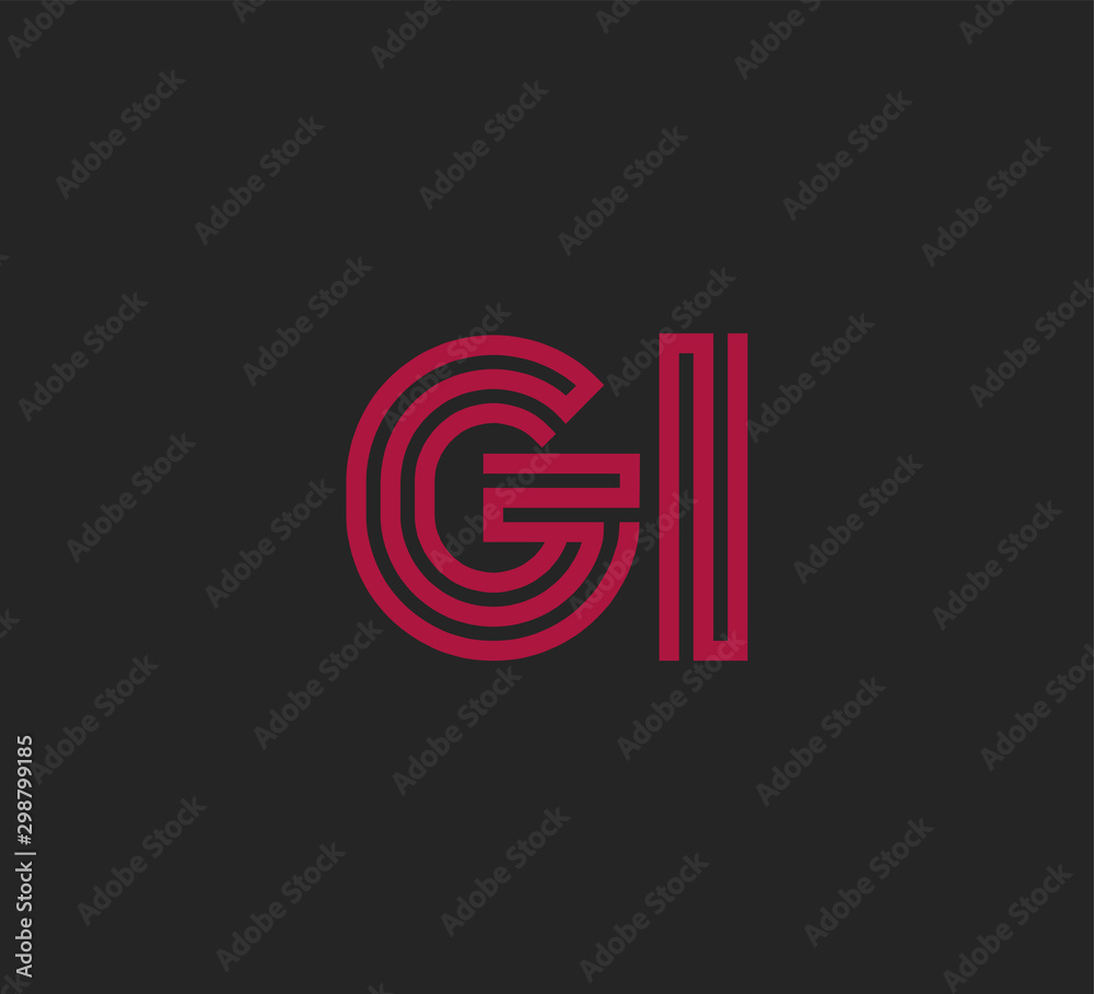 Initial two letter red line shape logo on black vector GI Stock Vector ...