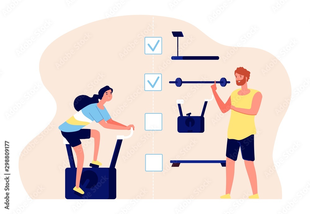 Personal training concept. Coach and athlete vector characters ...