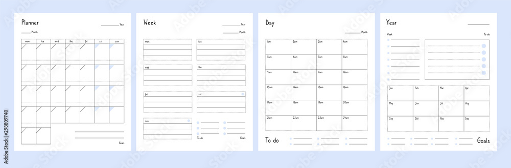 Planner templates. Year, weekly and day planning tabs for notebook ...