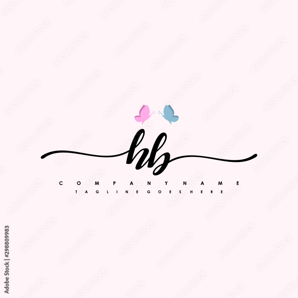 Initial HB with a butterfly on the handwriting Logo vector. Letter Logo ...