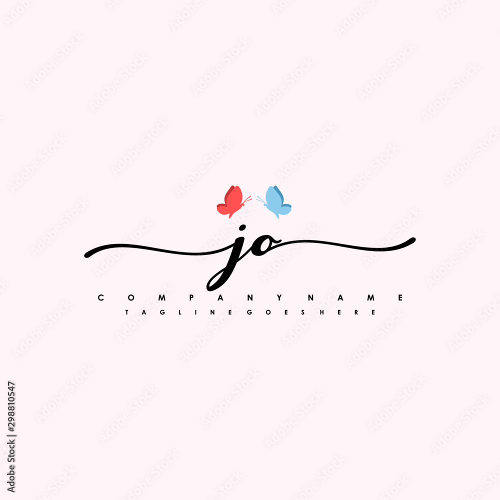 Initial JO with a butterfly on the handwriting Logo vector. Letter Logo ...