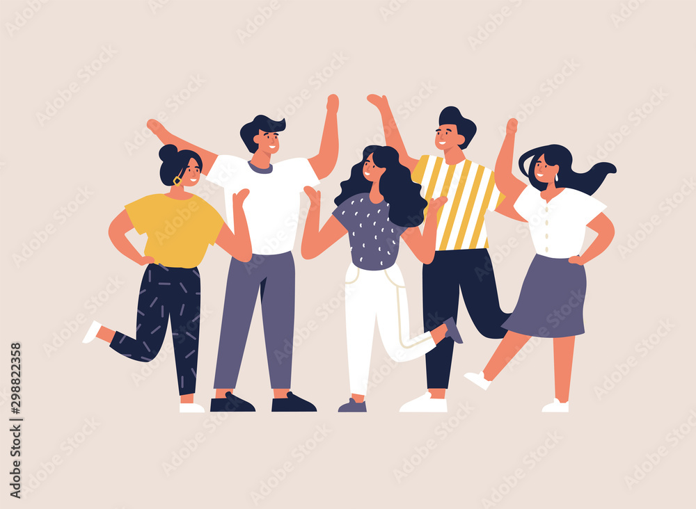 Vector illustration young people having great time. Positive emotions ...