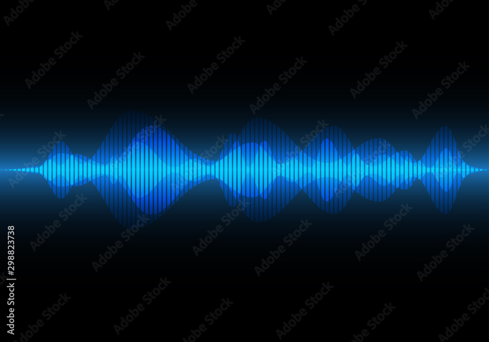 Abstract blue light sound wave on black design modern technology music ...