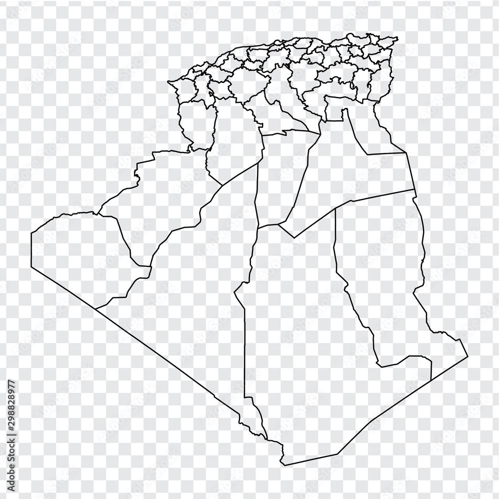 Blank map of Algeria. High quality map of Algerian People's Democratic ...