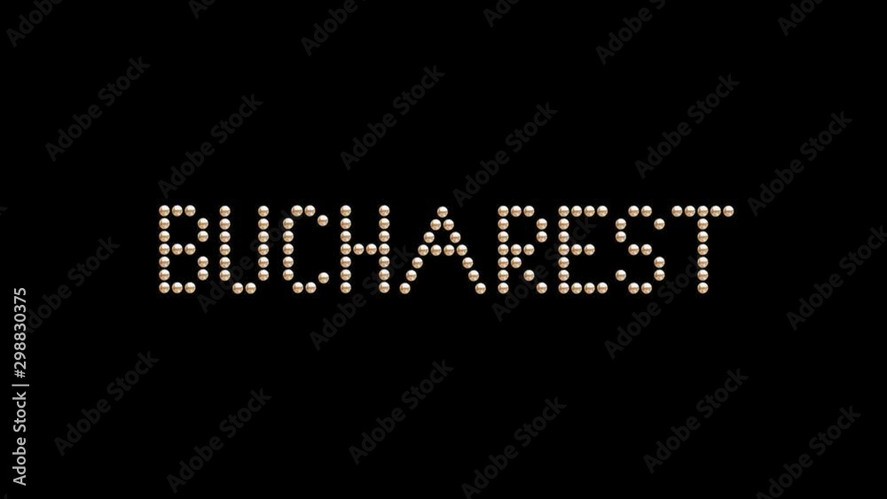 Bucharest Capital name of country Text sign title Loop animation bulbs ...