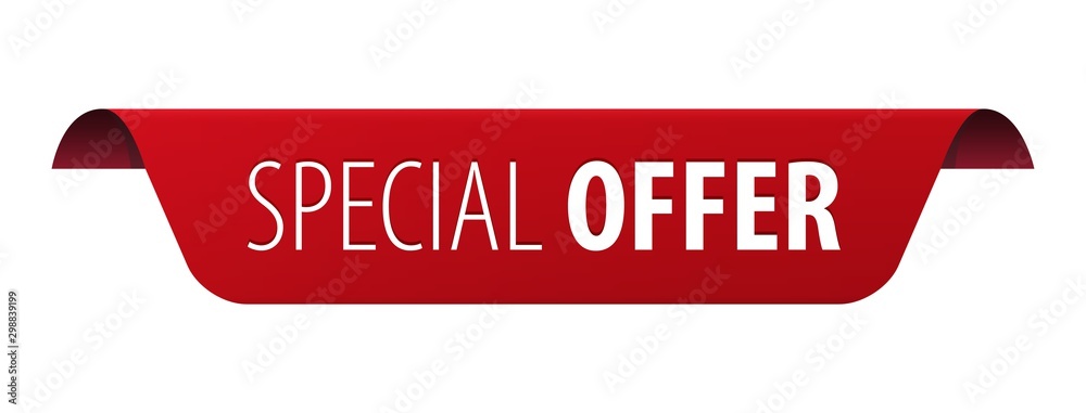 Special Offer red rounded ribbon banner icon isolated on white ...