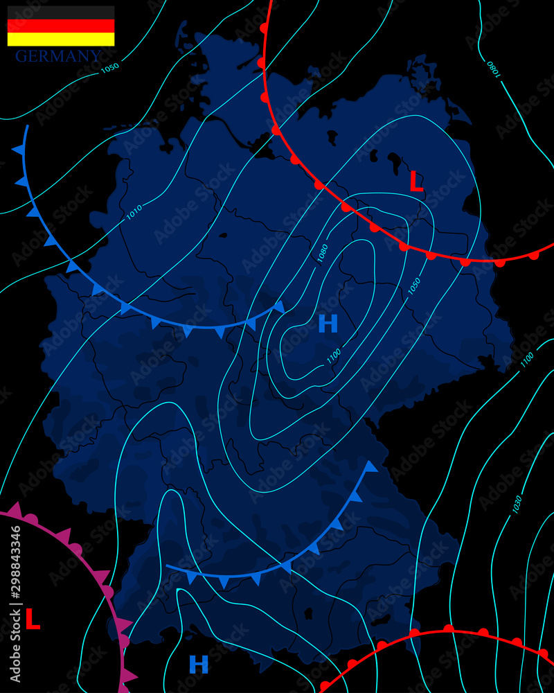 Weather map of the Germany. Meteorological forecast on a dark ...