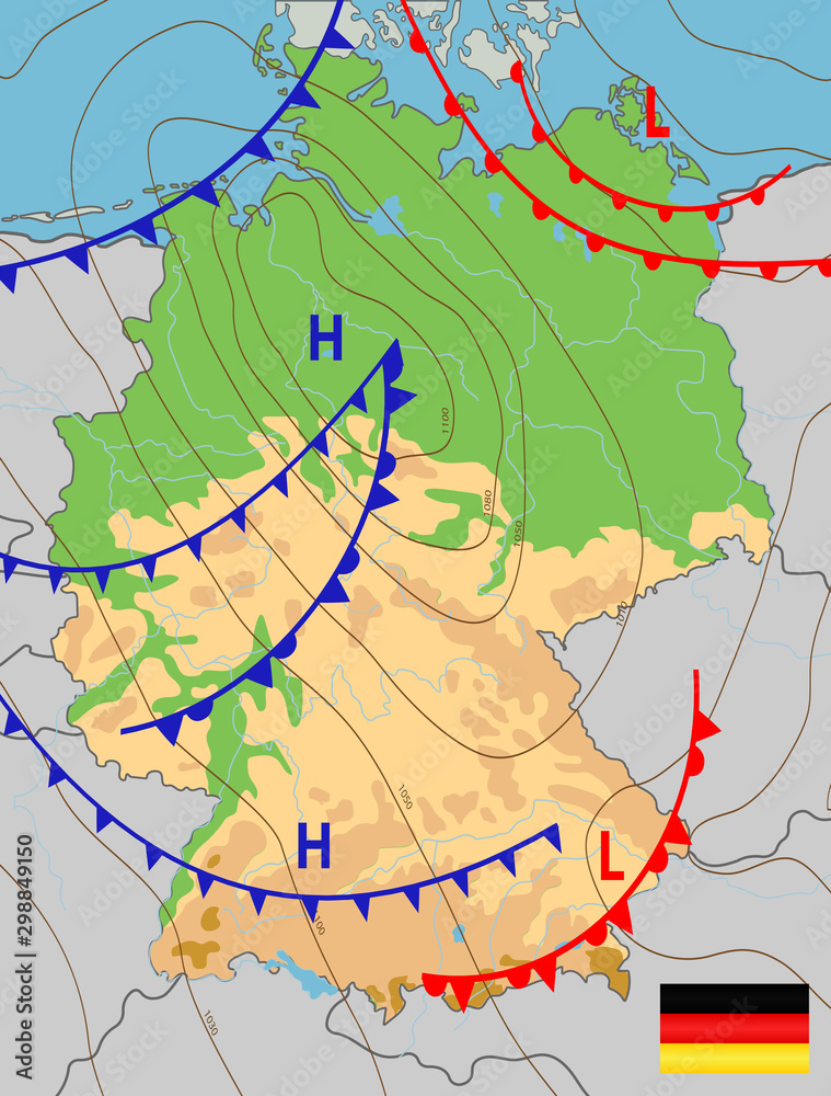 Weather map of the Germany. Topography map of the Germany ...