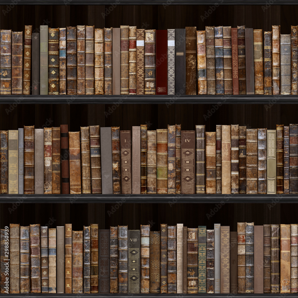 Obraz 01 of 30 Black wood bookshelf. Old books seamless texture ... Obraz 01 of 30 Black wood bookshelf. Old books seamless texture ...