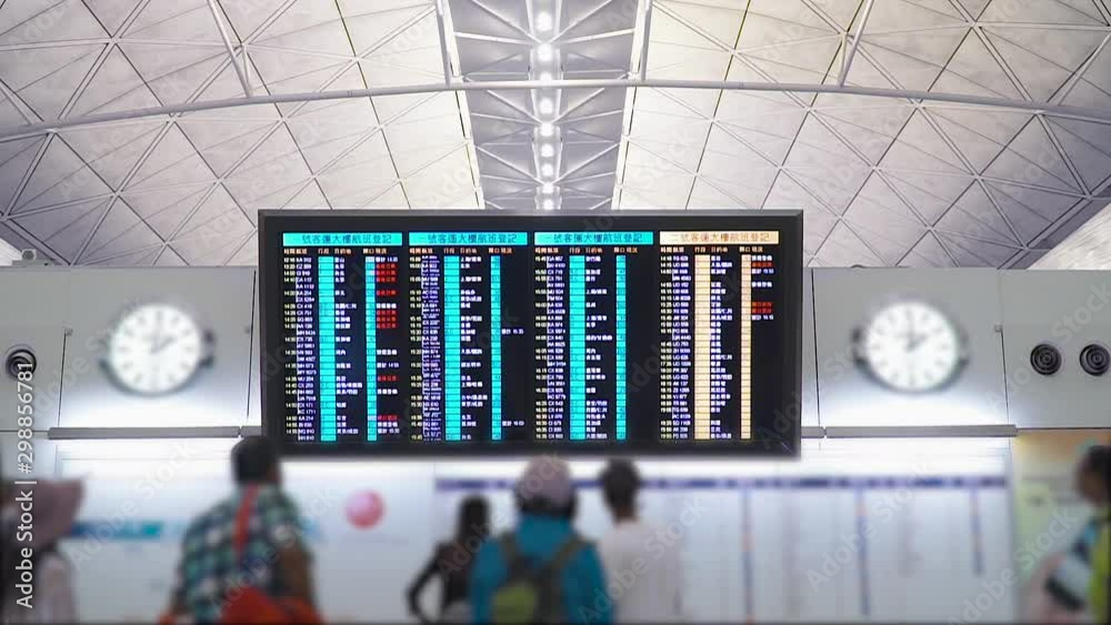 Flight Information Board People in International Airport Checking Their ...