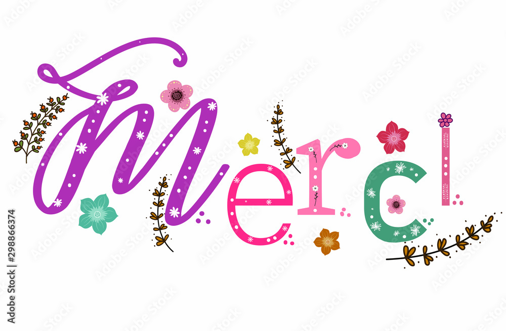 Thank you in french language with decorated letters. Merci card ...