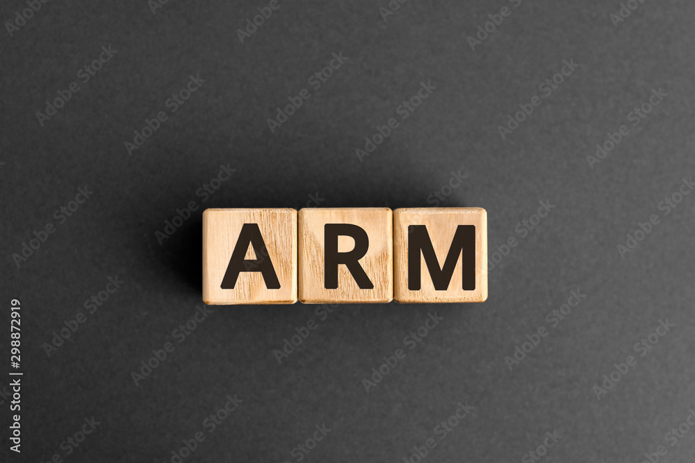 ARM - acronym from wooden blocks with letters, Advanced RISC Machine ...