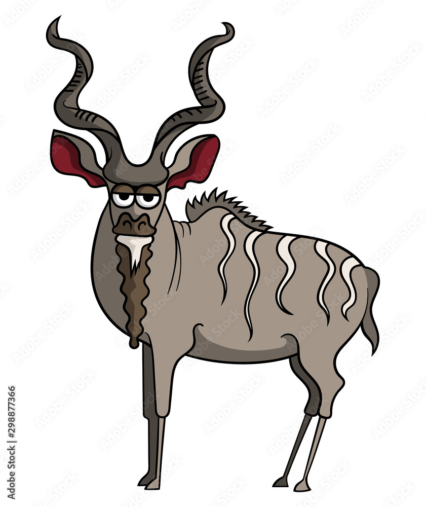 Cartoon illustration of a Kudu bull looking in this direction เวกเตอร์ ...
