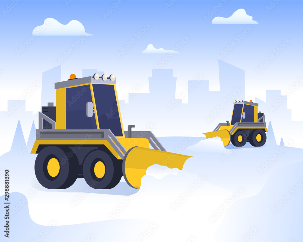 Cartoon Snow Removal from Road Scene Concept. Vector Stock Vector ...