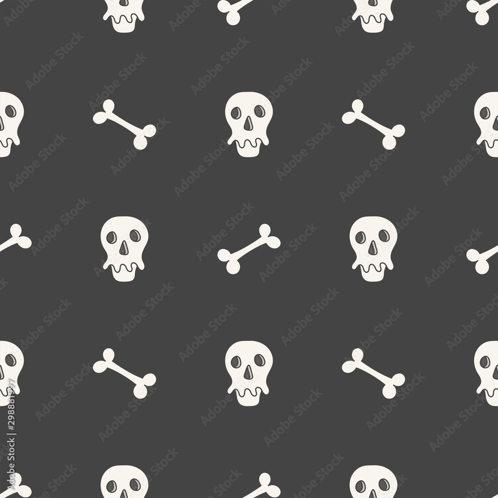Flat linear design. Seamless texture of the human skull and bones. Can ...