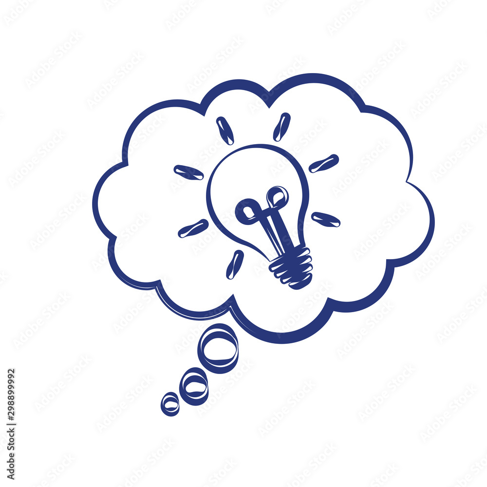Bubble of thoughts with idea bulb light symbol on white background ...