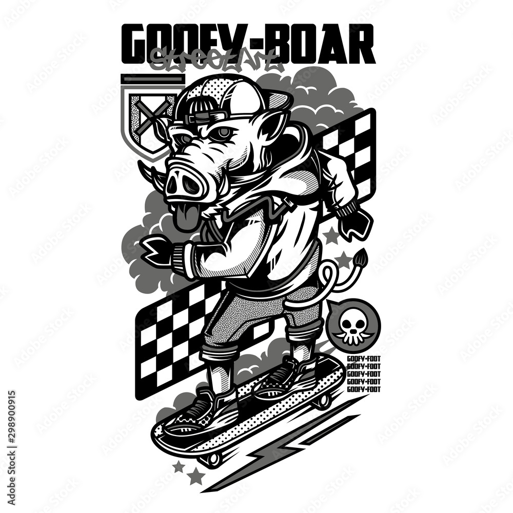 Goofy Boar Black and White Illustration Stock Vector | Adobe Stock