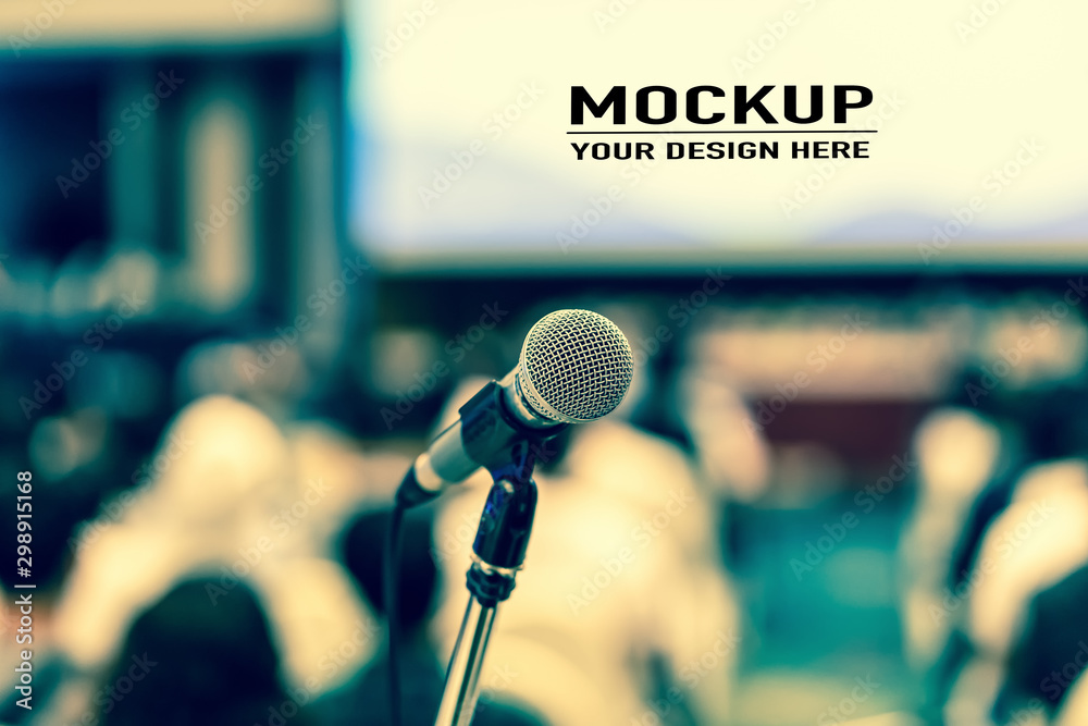 Microphone over Audience listening Speakers on the stage with ...