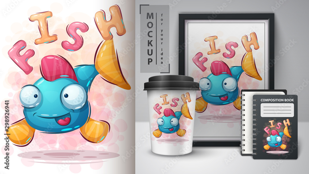 Cute fish poster and merchandising Stock Vector | Adobe Stock