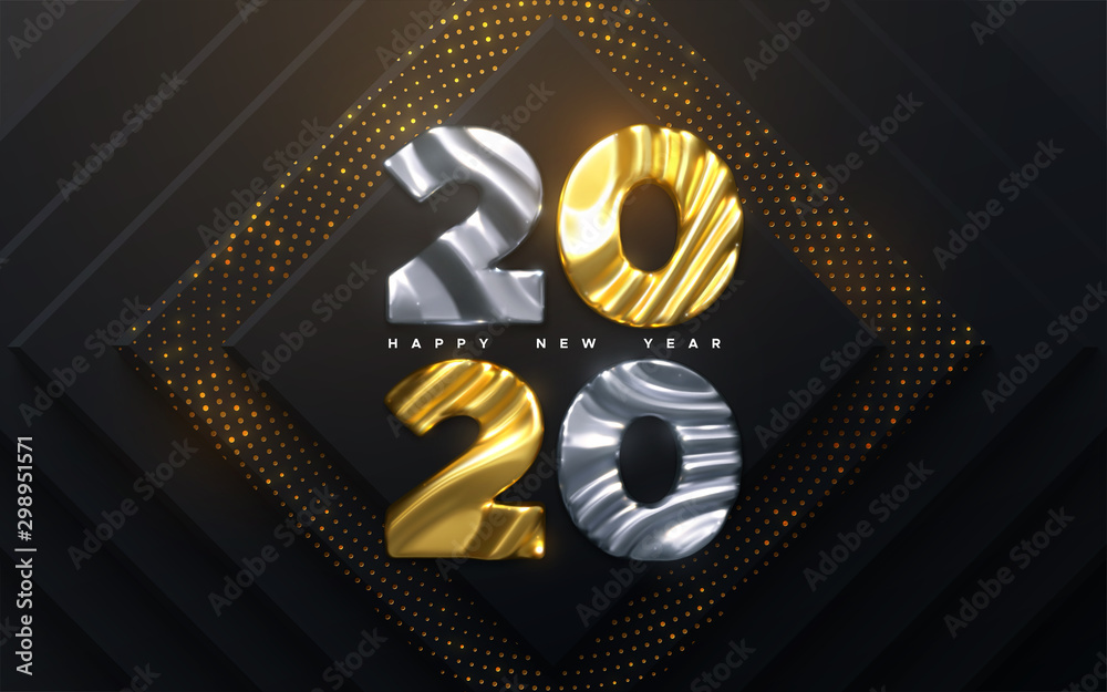 Happy New Year 2020. Holiday NYE event sign. Vector 3d illustration ...