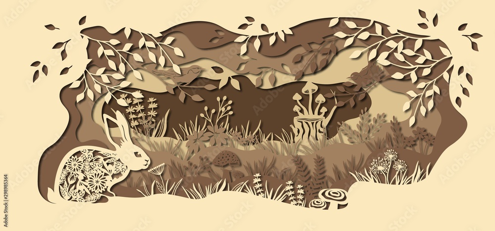 Rabbit. Template hare in a clearing for laser cutting out of paper ...