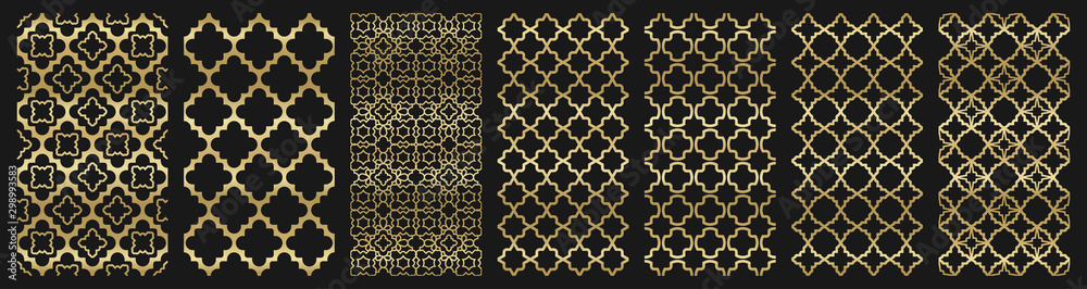 Arabic seamless pattern with golden islamic ornament pack on black ...
