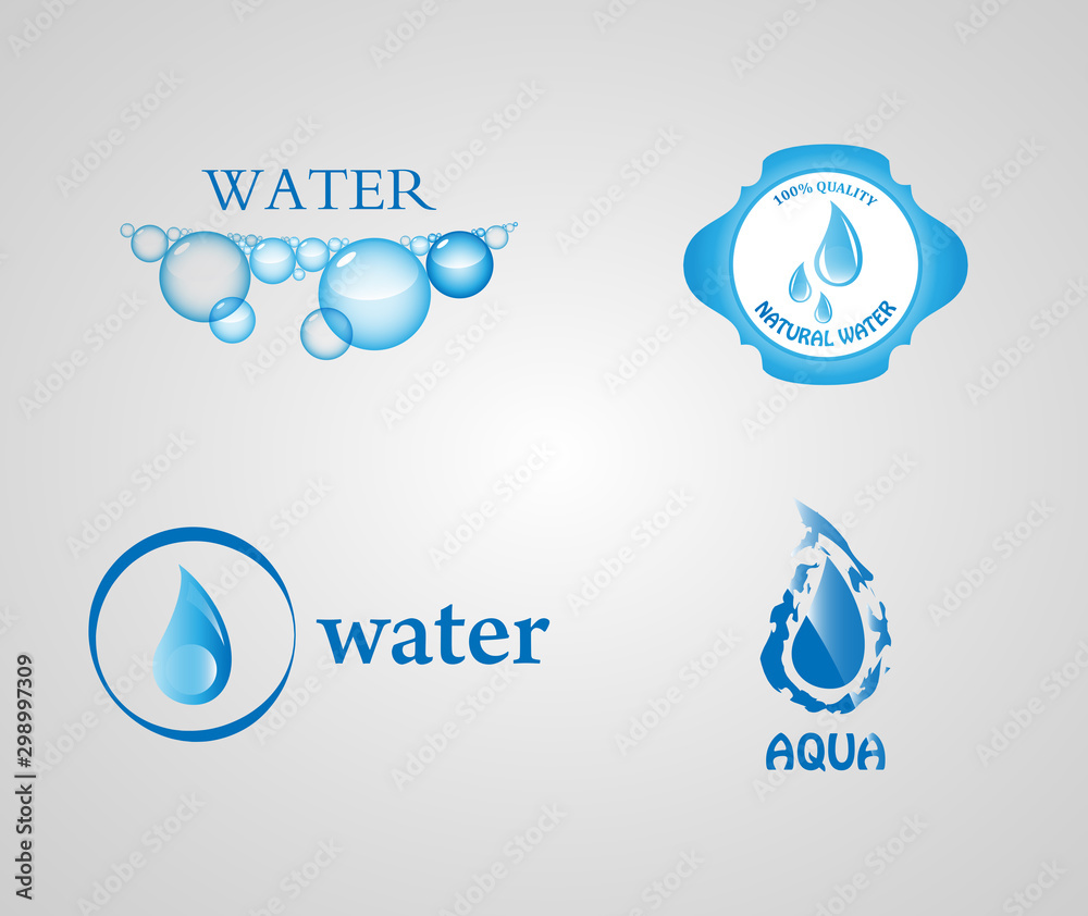 Water Label And Logo Sticker. Vector Set Isolated On Gray Background ...