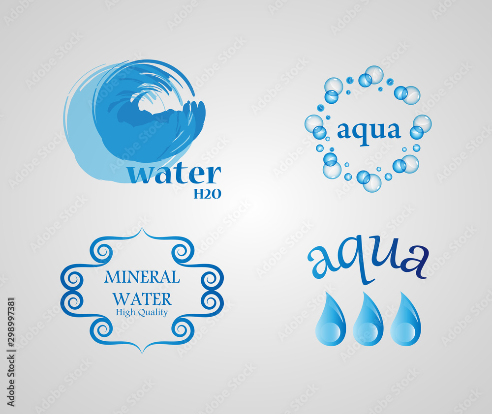 Aqua Water Label And Logo.. Vector Set Isolated On Gray Background ...