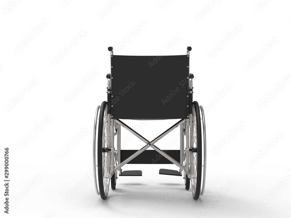 Wheelchair with black leather seat and metal railings - back view Stock ...