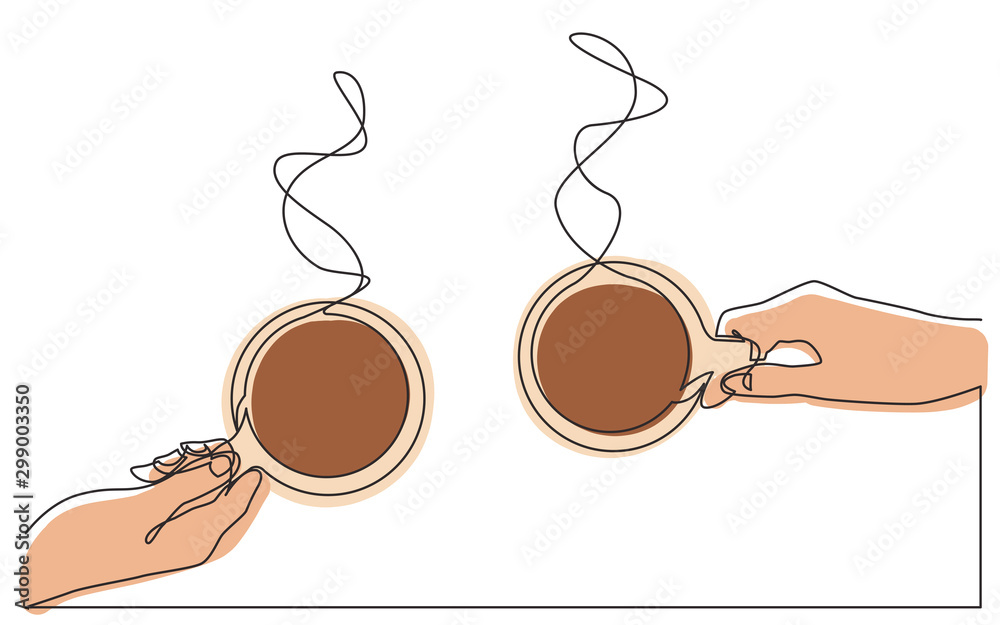 continuous line drawing of two hands holding coffee cups Stock Vector ...