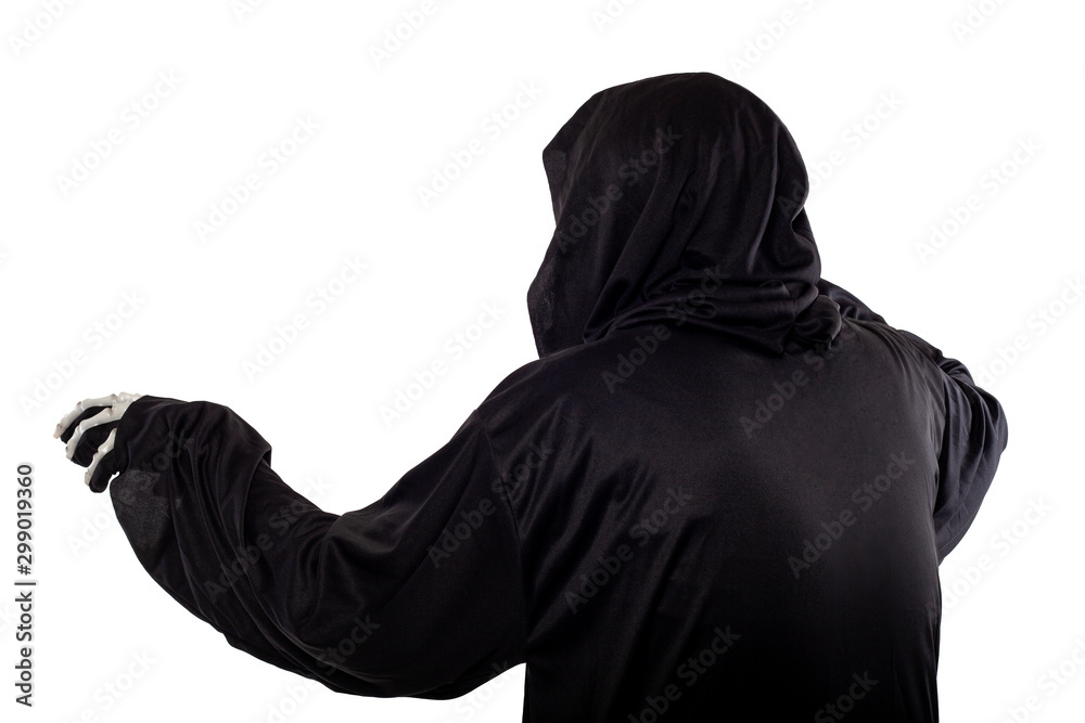 The grim reaper or death halloween costume isolated on a white ...