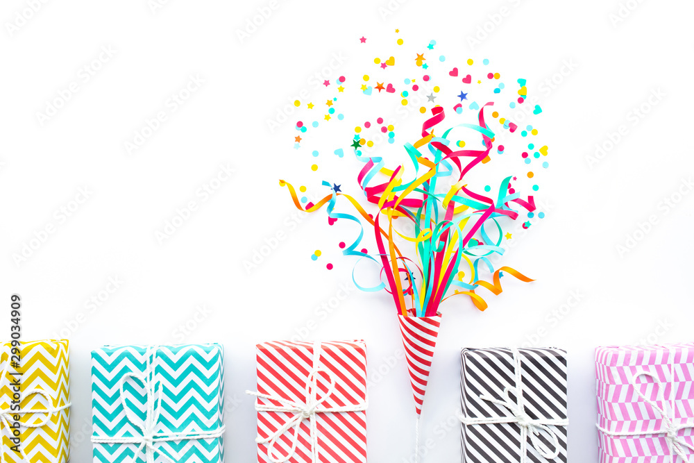 Celebration anniversary and party concepts ideas with colorful gift box ...