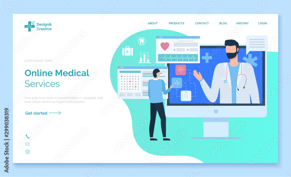 Online medical service, monitor of computer with portrait view of ...