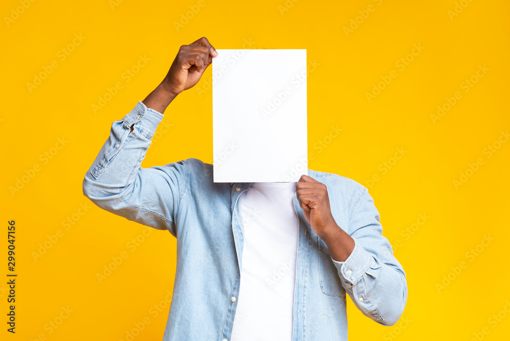 Black guy covering his face with white blank paper Stock Photo | Adobe ...