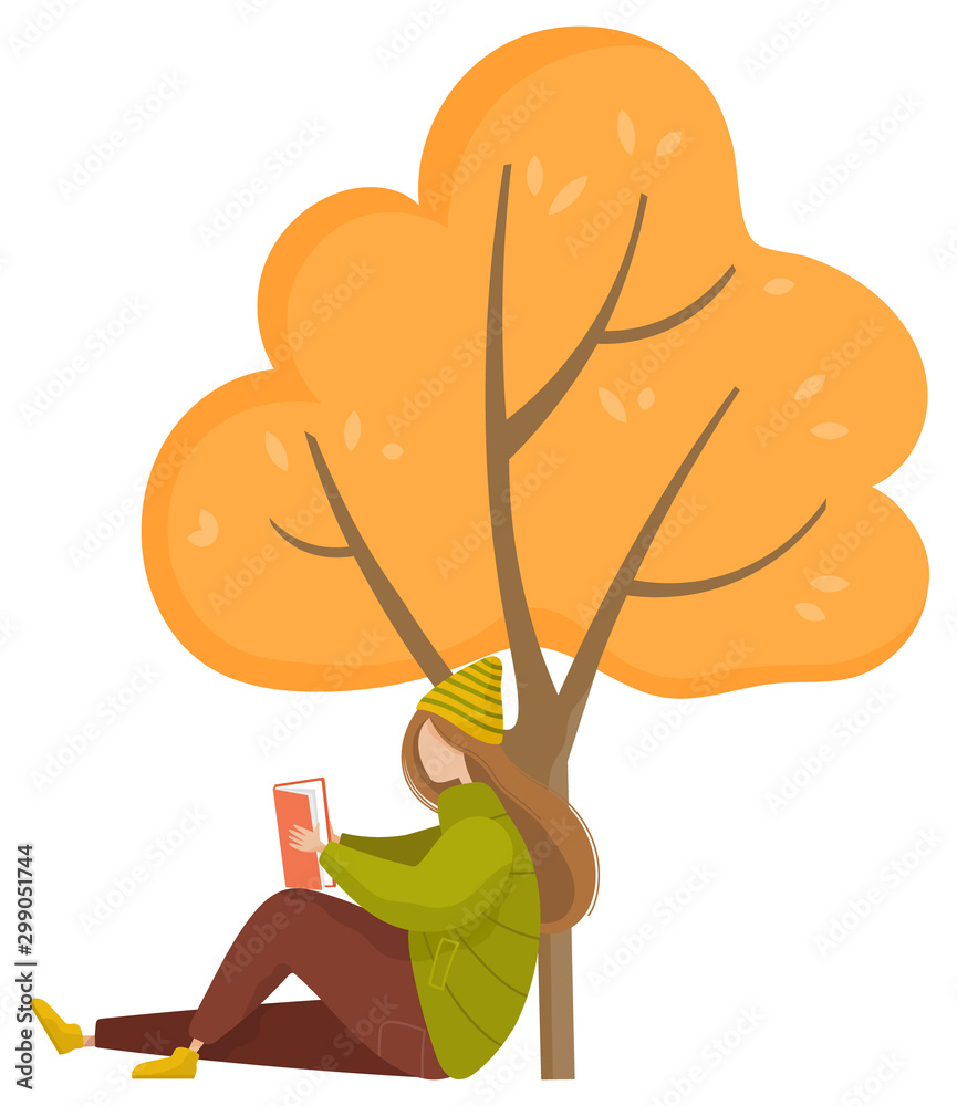 Girl Sitting Against Tree Cartoon