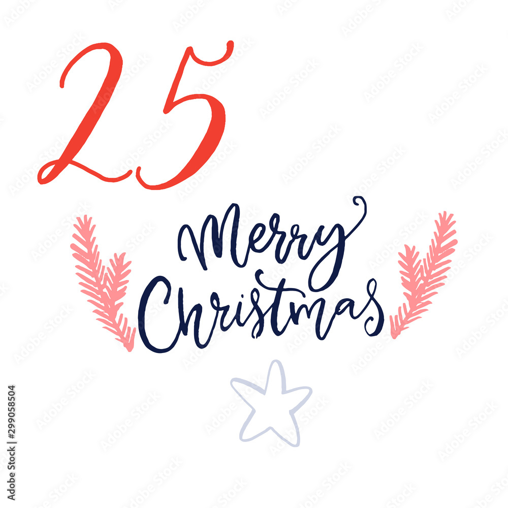 Advent calendar, day 25. Cute hand drawn illustration, large ...