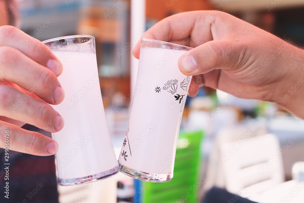 Turkish and Greek Traditional Dinning Table with Special Alcohol Drink ...