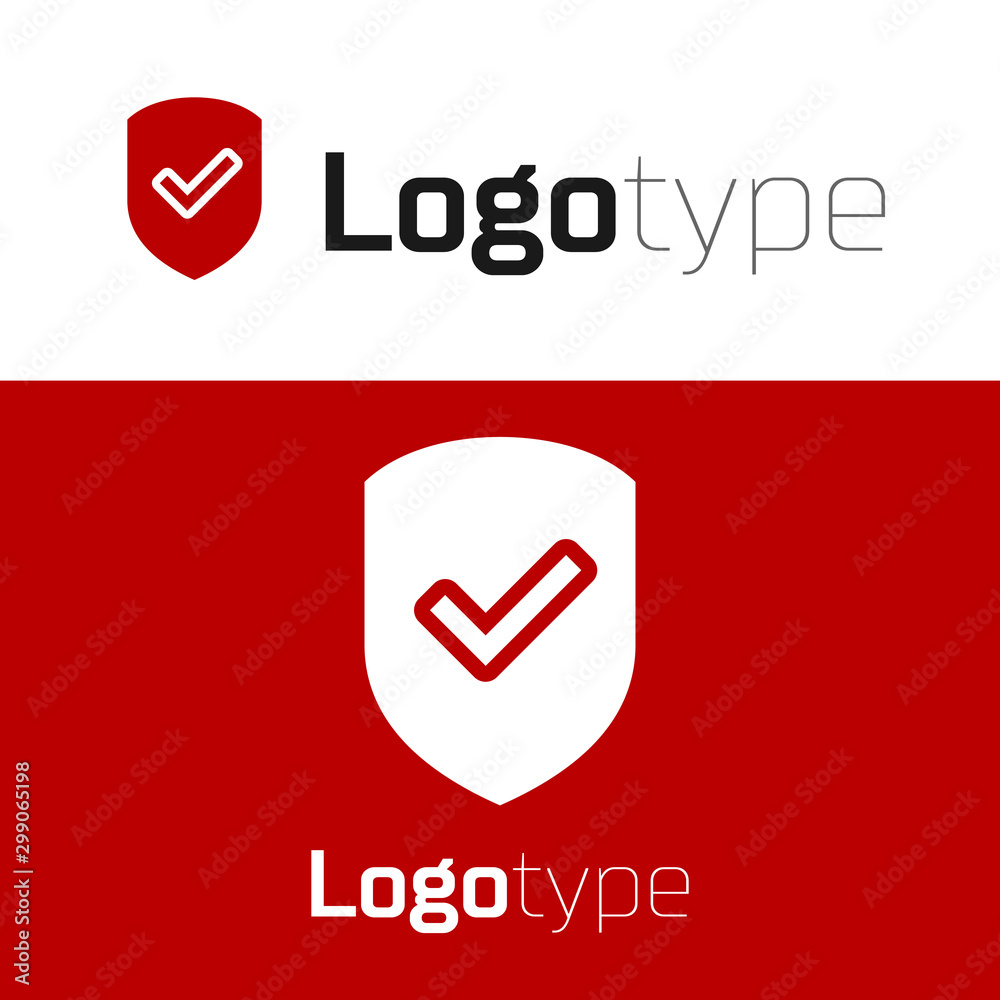 Red Shield with check mark icon isolated on white background ...