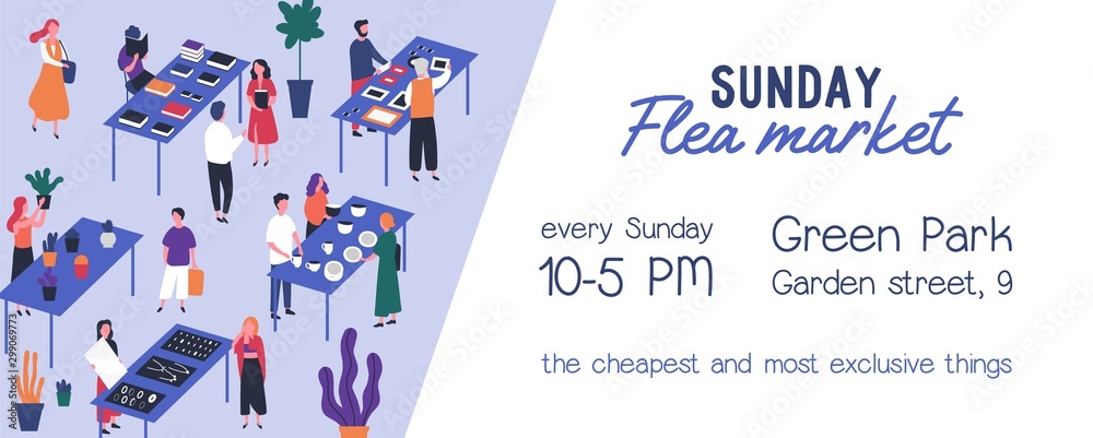 Flea market flyer vector template. Rag fair invitation, event ...