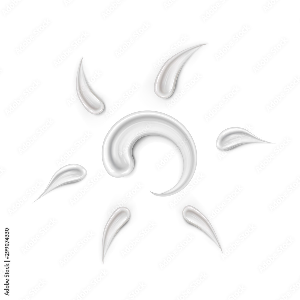 Sun hand drawn smear isolated on white background. Cream texture stroke ...