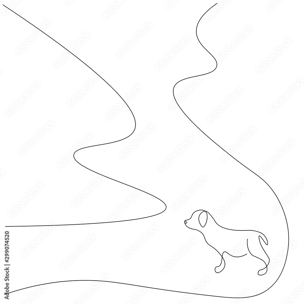 Dog walk near tree one line drawing vector illustration Stock Vector ...