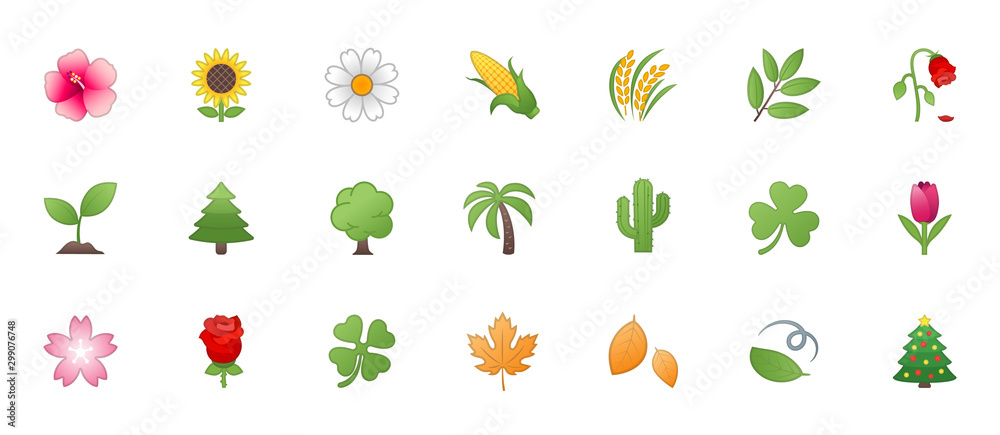 Nature, Plant Icons Vector Set. Trees, Flowers, Leaves Illustration ...