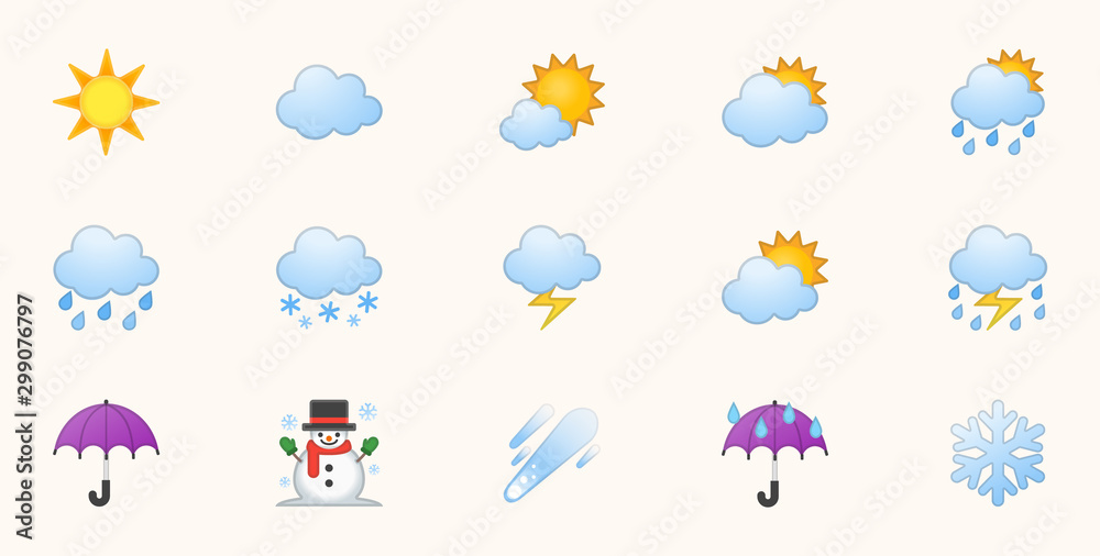 Weather Icons Vector Set. Temperature, Cloud, Sky Symbols Set. Sunny ...