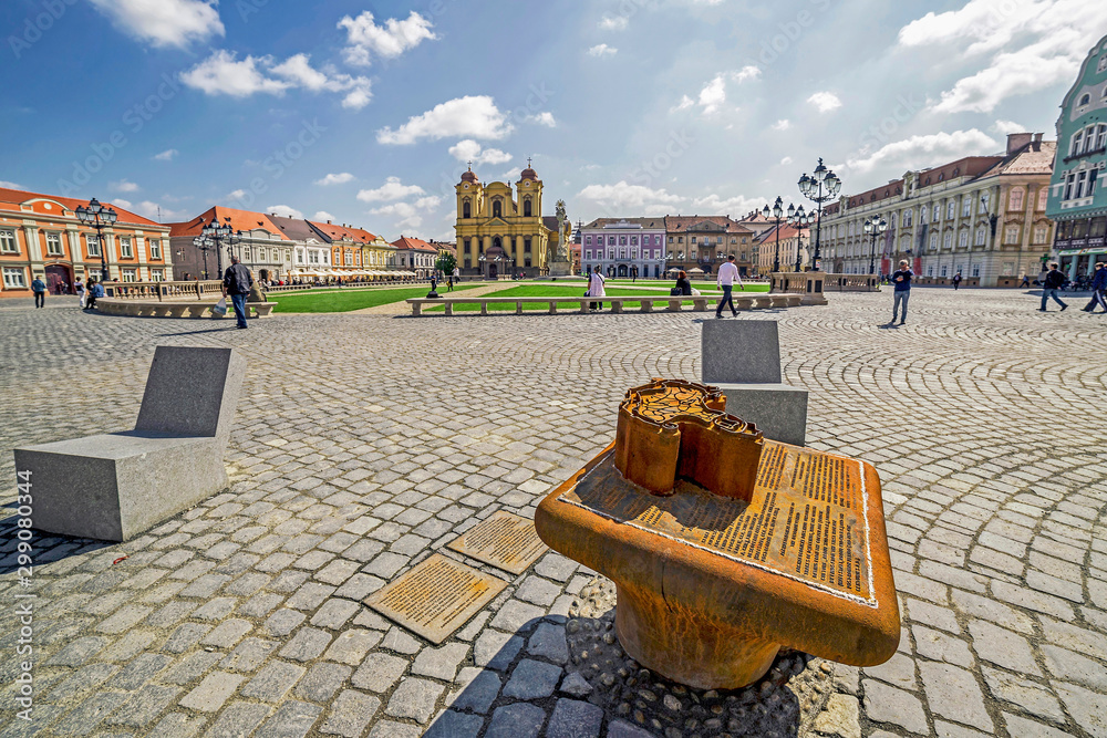 View of historical buildings in Union Square, Timisoara, Romania and ...
