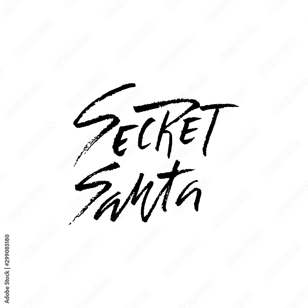 Secret santa. Holiday modern dry brush ink lettering for greeting card ...